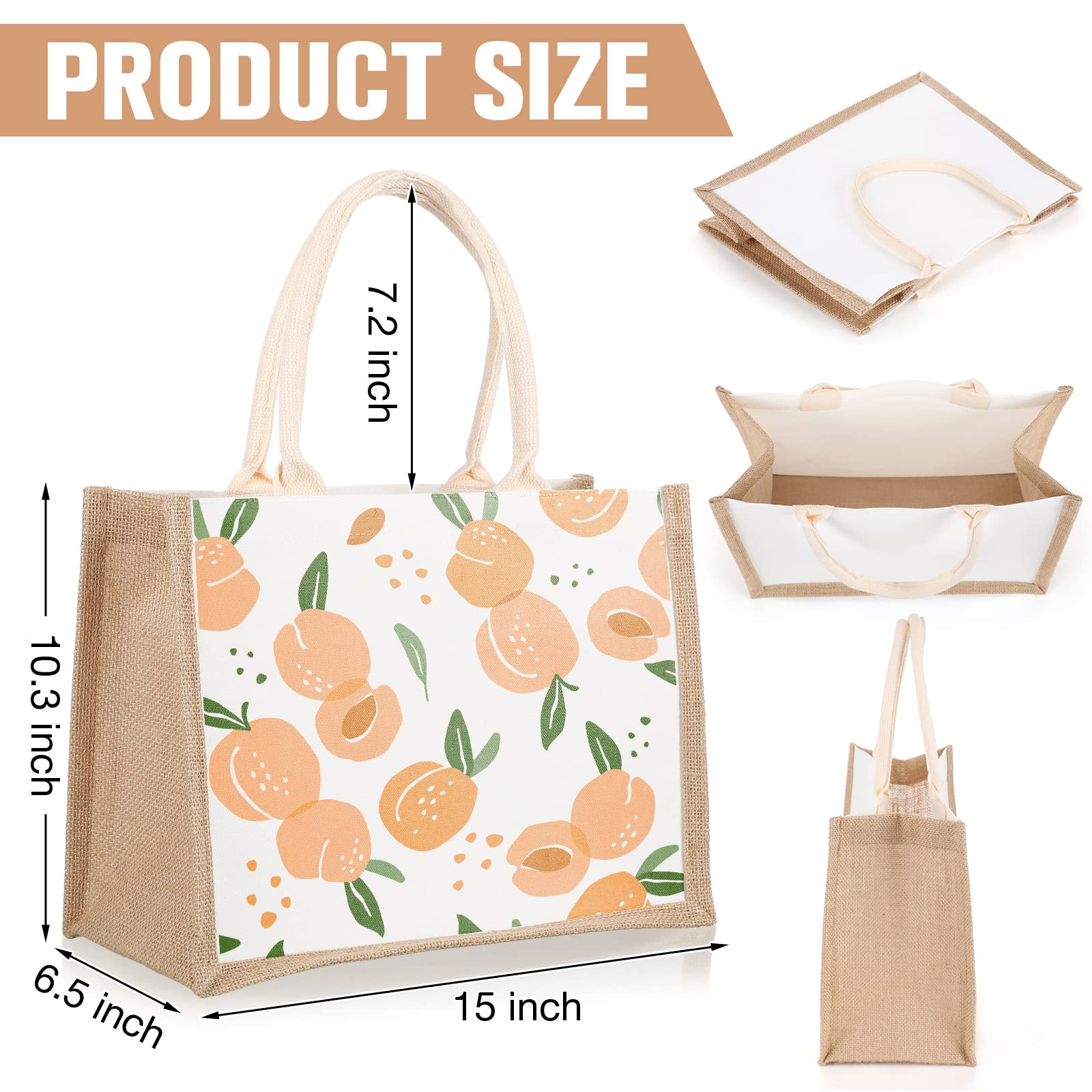 12 Pieces Burlap Tote Bags Set White and Jute Tote Bag with Handles Blank Large Burlap Reusable Grocery Bags Water Resistant for Bridesmaid Gift Shopping DIY Bags, 14.57 x 10.24 x 6.69 Inches