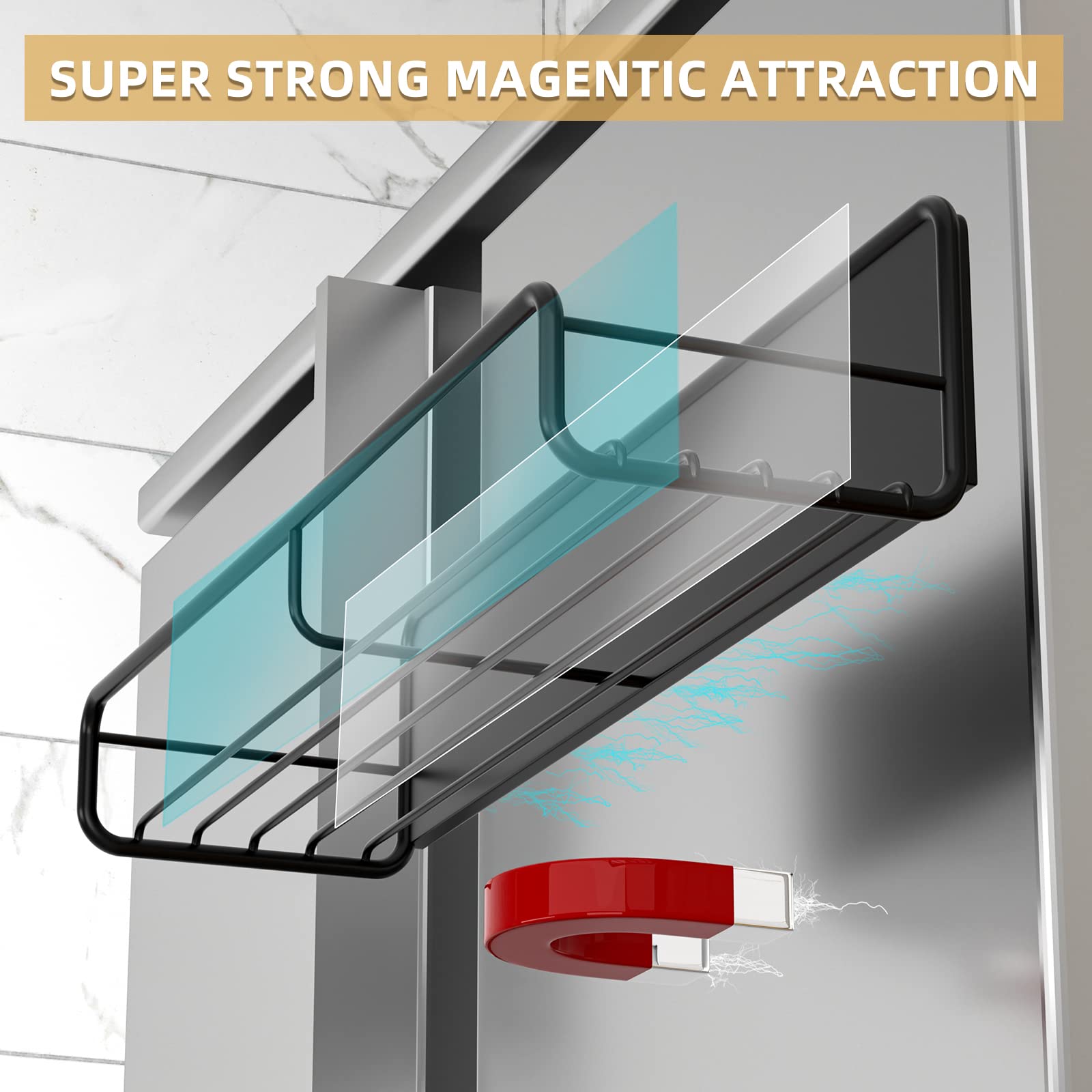 DOUBLE 2 C Magnetic Spice Rack for Refrigerator, 4 Packs Strong Magnetic Shelves Fridge Organizer, Large Capacity Space Saving Spice Organizer Shelf for Kitchen Storage