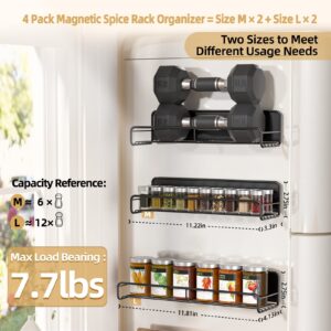 DOUBLE 2 C Magnetic Spice Rack for Refrigerator, 4 Packs Strong Magnetic Shelves Fridge Organizer, Large Capacity Space Saving Spice Organizer Shelf for Kitchen Storage