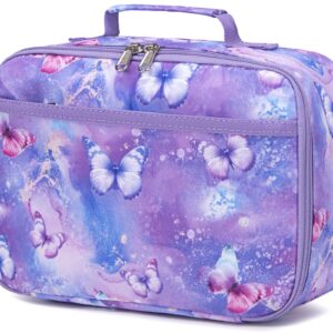 Kids Girls Lunch Bag Insulated Lunch Box for school Lunch Cooler Organizer School Kids Lunch Tote (purple butterfly)