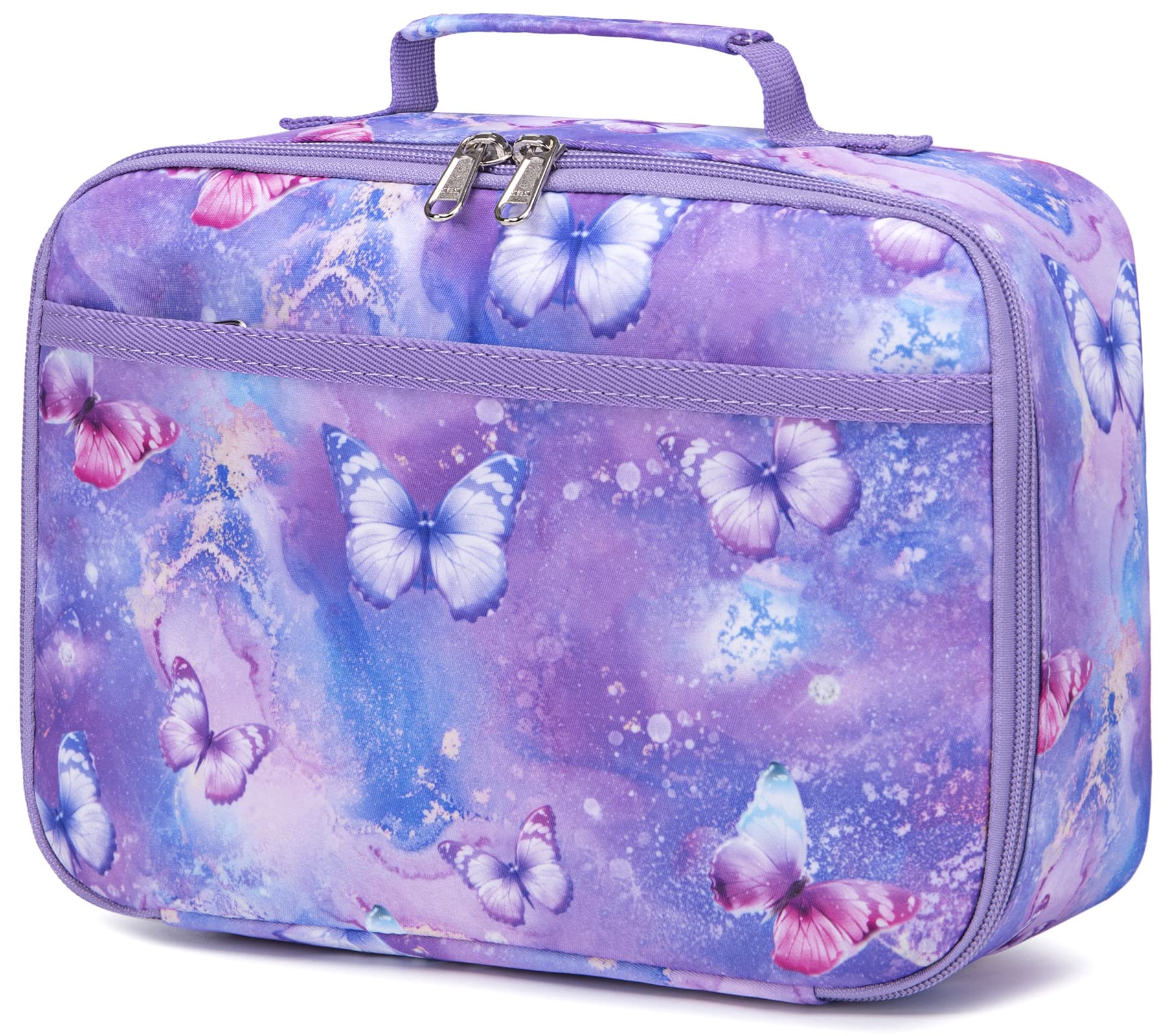 Kids Girls Lunch Bag Insulated Lunch Box for school Lunch Cooler Organizer School Kids Lunch Tote (purple butterfly)