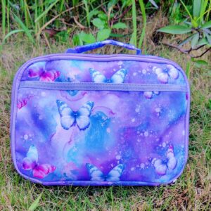 Kids Girls Lunch Bag Insulated Lunch Box for school Lunch Cooler Organizer School Kids Lunch Tote (purple butterfly)