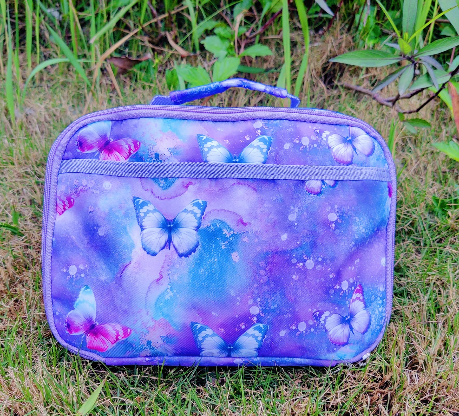 Kids Girls Lunch Bag Insulated Lunch Box for school Lunch Cooler Organizer School Kids Lunch Tote (purple butterfly)