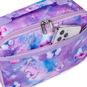 Kids Girls Lunch Bag Insulated Lunch Box for school Lunch Cooler Organizer School Kids Lunch Tote (purple butterfly)