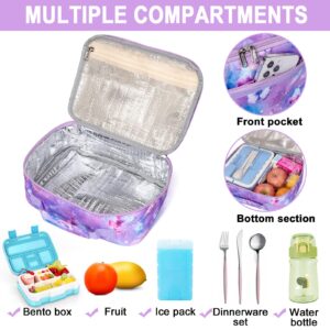 Kids Girls Lunch Bag Insulated Lunch Box for school Lunch Cooler Organizer School Kids Lunch Tote (purple butterfly)