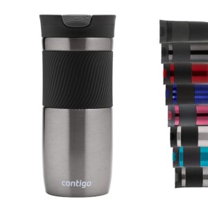 contigo byron snapseal travel mug, stainless steel thermal mug, vacuum flask, leakproof tumbler, coffee mug with bpa free easy-clean lid, 470 ml, gunmetal