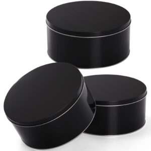 yopay 3 pack cookie tin with lid, round gift tin, black baking cake container for storing patisseries, snack, chocolate, easter, special occasion, holidays, 7" wide by 3.2" tall