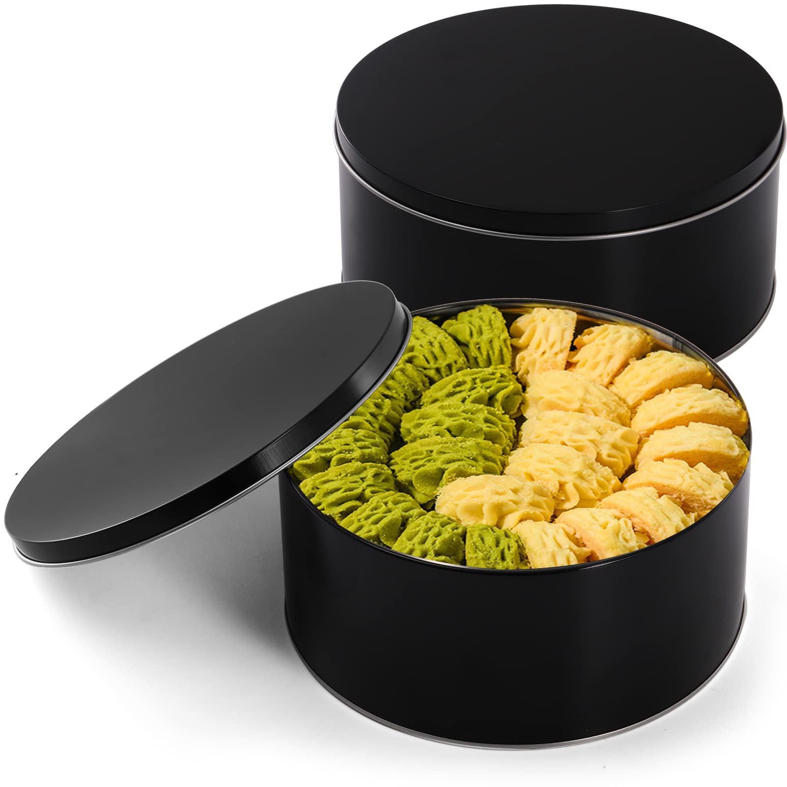 Yopay 3 Pack Cookie Tin with Lid, Round Gift Tin, Black Baking Cake Container for Storing Patisseries, Snack, Chocolate, Easter, Special Occasion, Holidays, 7" Wide by 3.2" Tall