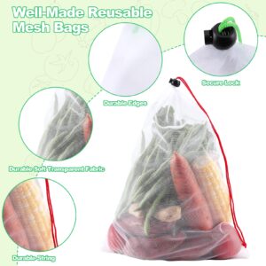 20 Pack Reusable Produce Bags,Mesh Produce Bags Washable,See-Through Vegetables Fruits Bag,Premium Strength Toy Storage Mesh Bags with Drawstring for Fruits Vegetables Fridge Storage Toys,3 Sizes