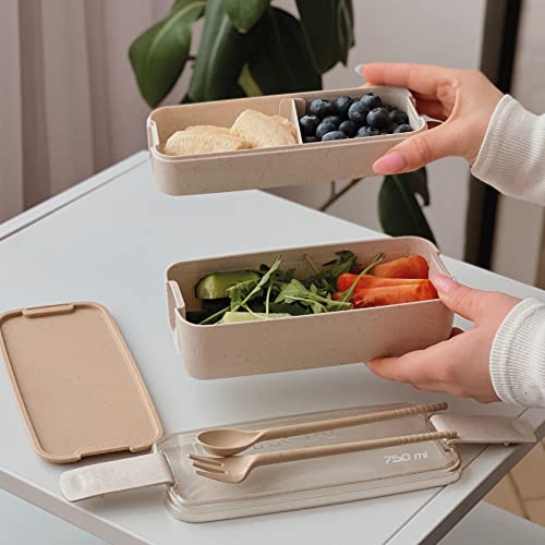 TARLINI | Premium Beige Bento Box for Adults - 3-Stackable Containers - Ideal for Work & On-The-Go - Includes Utensil Set - Eco-Friendly Design - Lunch Box Containers for Healthy Meal Prep | 35 oz