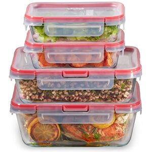 pyrex freshlock 8-pieces mixed sized glass food storage containers set, airtight & leakproof locking lids, freezer dishwasher microwave safe