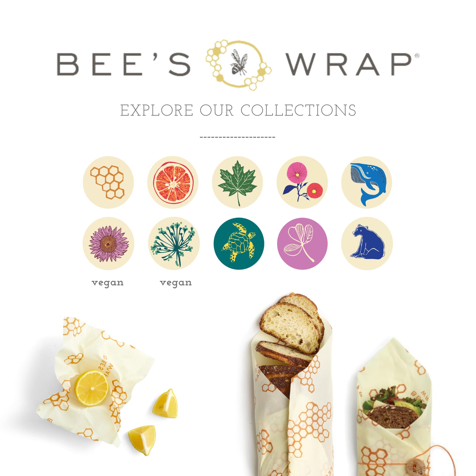 Bee's Wrap Reusable Beeswax Food Wraps Made in the USA, Eco Friendly Beeswax Wraps for Food, Sustainable Food Storage Containers, Organic Cotton Food Wraps, 3 Pack of Large Wraps, Honeycomb Pattern