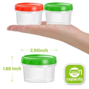 EONJOE Reusable 4oz Small Plastic Containers with Lids, Bpa Free Food Snacks Storage Jars Salad Dressing Sauce Condiment Jello Shot Cups