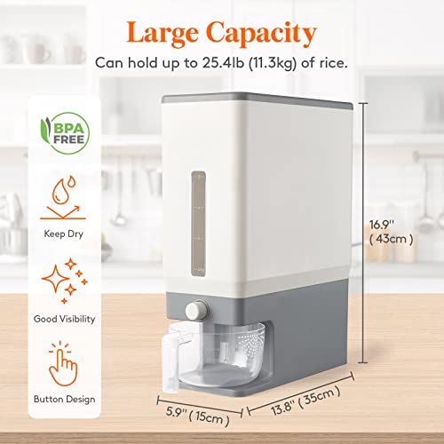 Lifewit Rice Dispenser 25 Lbs(11.3kg), Rice Storage Container Sealed Moisture Proof with Measuring Cup for Kitchen Pantry Household, BPA-Free