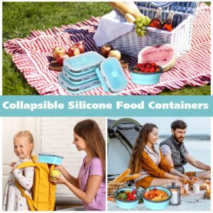 8 Pieces Collapsible Food Storage Containers Foldable Silicone Lunch Containers with Lids, 4 Pcs Silicone Rectangle Collapsible Bowls and 4 Pcs Round Food Bowls, Microwave Freezer and Dishwasher Safe