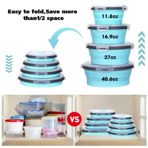 8 Pieces Collapsible Food Storage Containers Foldable Silicone Lunch Containers with Lids, 4 Pcs Silicone Rectangle Collapsible Bowls and 4 Pcs Round Food Bowls, Microwave Freezer and Dishwasher Safe