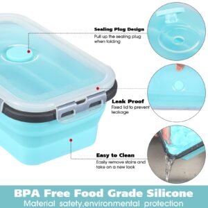 8 Pieces Collapsible Food Storage Containers Foldable Silicone Lunch Containers with Lids, 4 Pcs Silicone Rectangle Collapsible Bowls and 4 Pcs Round Food Bowls, Microwave Freezer and Dishwasher Safe