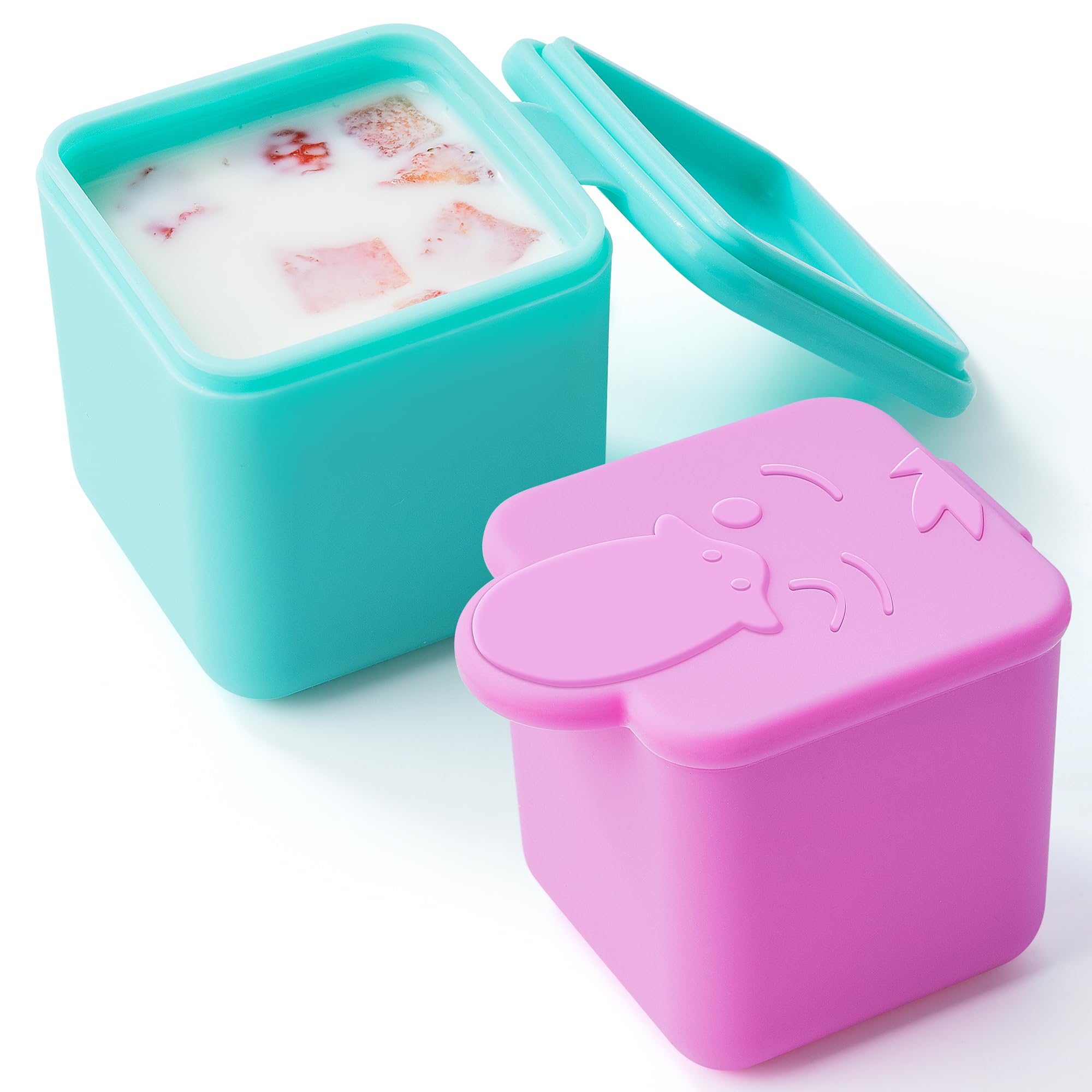 Homotte Leakproof Dips Containers Compatible with Most Bento Lunch Box, 2x 4 oz Salad Dressing Container To Go, Small Silicone Snack Condiment Container with Lids for kids (Pink/Teal)