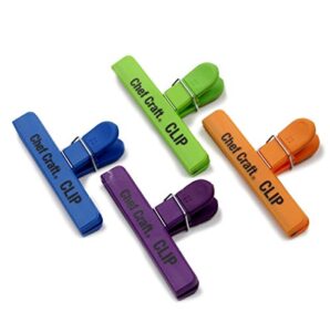 chef craft vibrant plastic 4 piece large bag clip set, 4-pack, green/blue/orange/purple