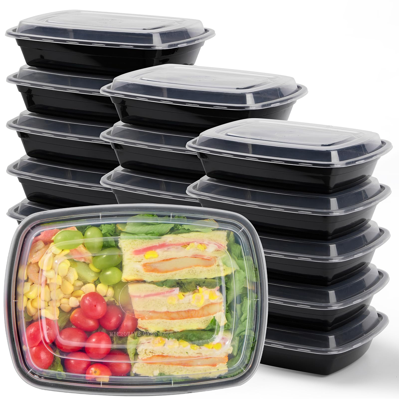 Glotoch Meal Prep Container, 50 Pack 28OZ 1 To Go Containers, Black Plastic Containers With Lids For Storage-Microwave&Freezer&Dishwasher Safe, BPA-Free, Durable&Stackable