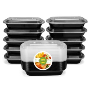 Glotoch Meal Prep Container, 50 Pack 28OZ 1 To Go Containers, Black Plastic Containers With Lids For Storage-Microwave&Freezer&Dishwasher Safe, BPA-Free, Durable&Stackable