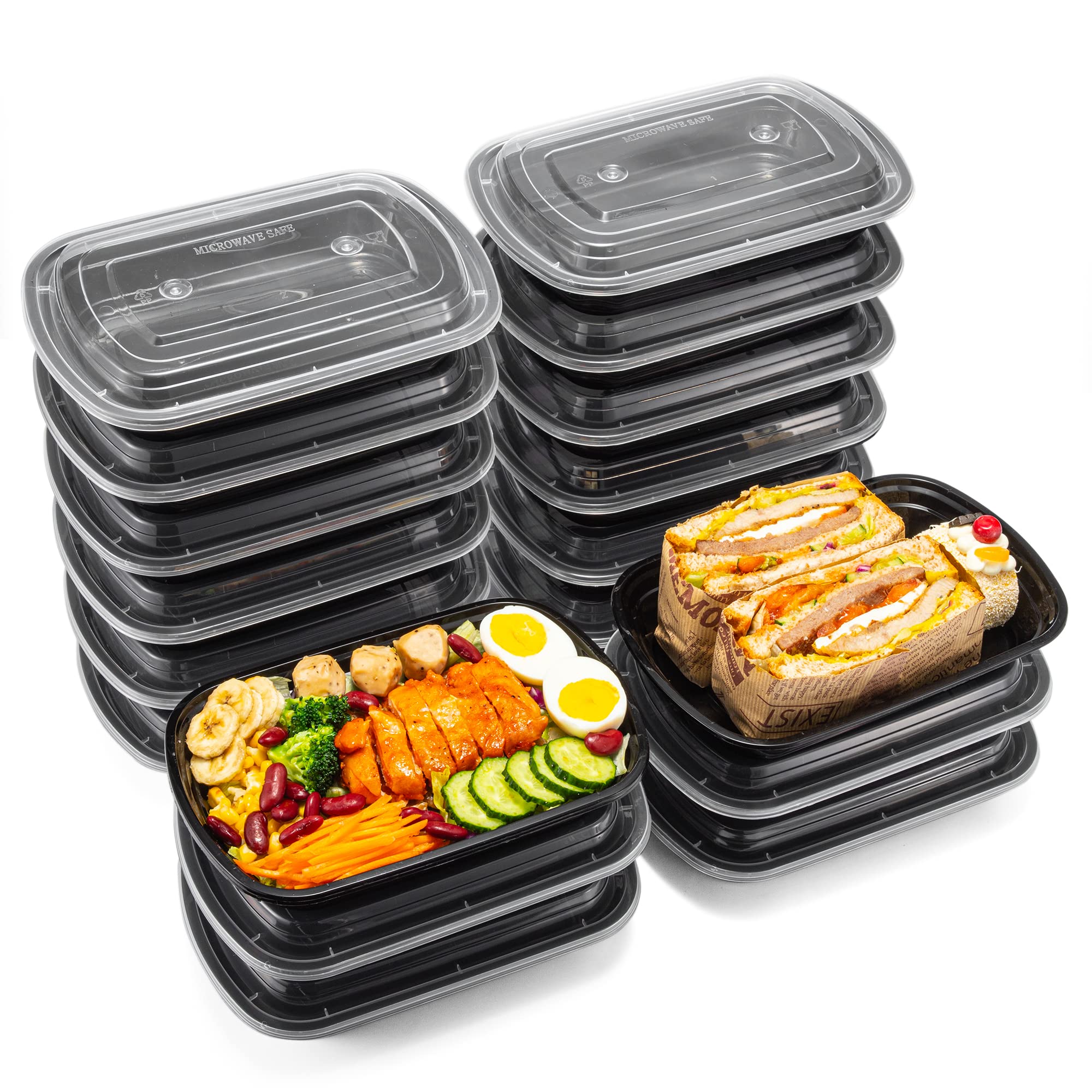 Glotoch Meal Prep Container, 50 Pack 28OZ 1 To Go Containers, Black Plastic Containers With Lids For Storage-Microwave&Freezer&Dishwasher Safe, BPA-Free, Durable&Stackable