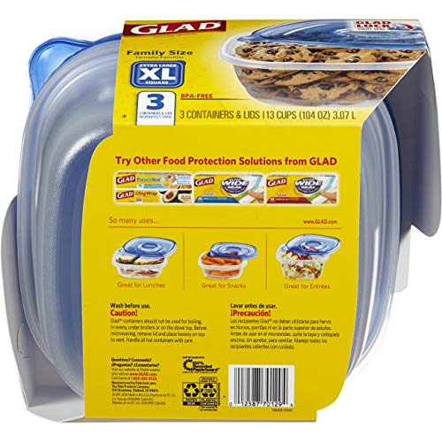 Glad Food Storage Containers - Family Sized Container - 104 Ounces - 3 Containers