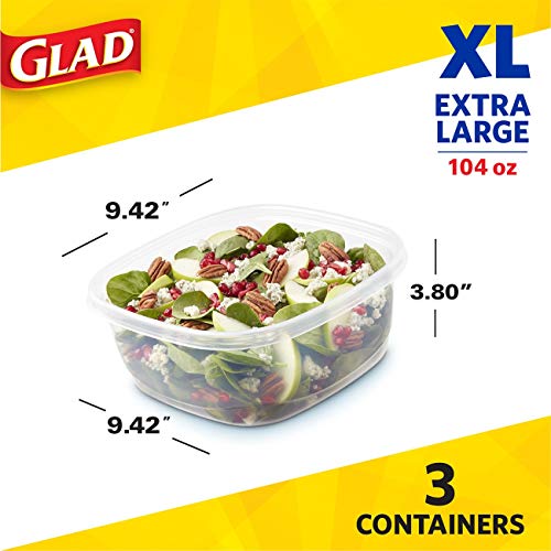 Glad Food Storage Containers - Family Sized Container - 104 Ounces - 3 Containers