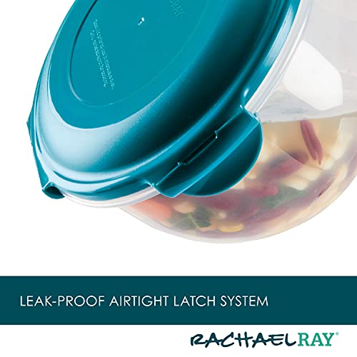 Rachael Ray Leak-Proof Nestable Container Food Storage Bin Set, 10-Piece, Clear with Teal Lids