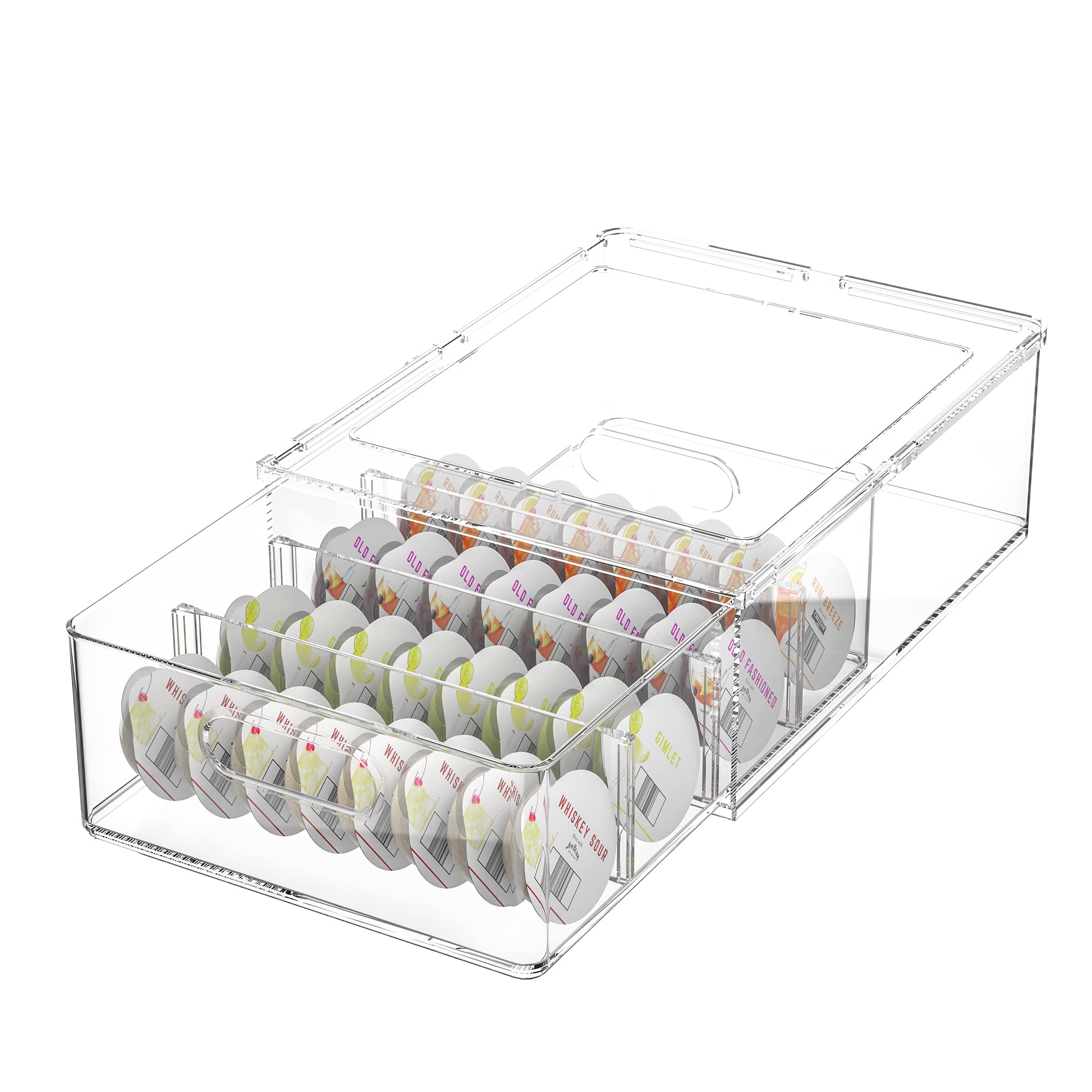 Refrigerator Storage Drawer for Bartesian Cocktail Pods, Stackable Bartesian Pods Holder for Fridge, Hold 32 Bartesian Cocktail Capsules, Refrigerator Organizer Bins Storage Container -Clear