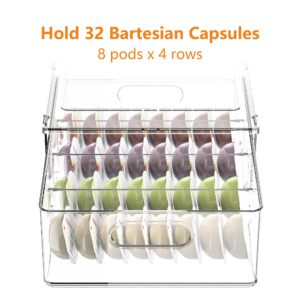 Refrigerator Storage Drawer for Bartesian Cocktail Pods, Stackable Bartesian Pods Holder for Fridge, Hold 32 Bartesian Cocktail Capsules, Refrigerator Organizer Bins Storage Container -Clear