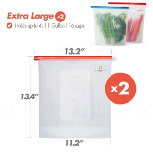 HOMELUX THEORY Reusable Gallon Freezer Bags, 2pcs Extra Large Silicone Reusable Freezer Bags for Food Storage, Reusable Silicone Food Storage Bags, Silicone Snack Bags For Travel & Camping (2pcs XL)