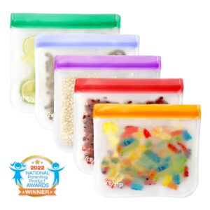 rezip 5-pack Flat Lunch Reusable BPA-Free Food Grade Storage Bag, Leakproof, Freezer Safe, Dishwasher Safe, Travel Friendly, (5) Lunch/Sandwich Bags (3.5-Cup/28-Ounce), (Multicolor - Jewel Tones)