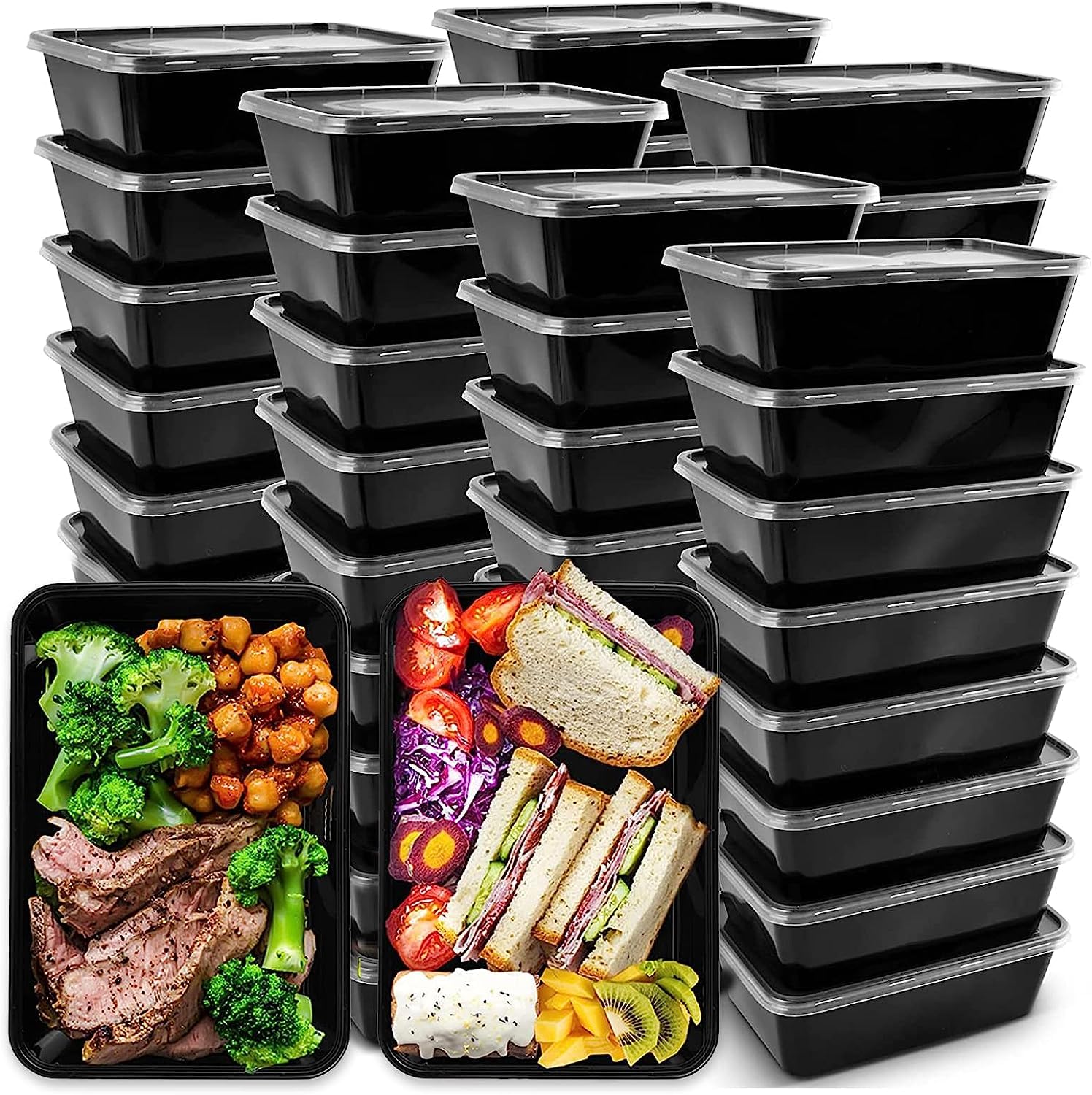 Meal Prep Containers with Lids Reusable Food Prep Storage Containers TO-GO Container Plastic Lunch Box Disposable Bento Box 24oz- Microwave, Freezers & Dishwashers Safe, 50 Set