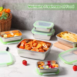 Nuanchu 10 Pcs Stainless Steel Food Storage Containers with Lids Metal Meal Prep Containers Rectangular Bento Lunch Box Set Leak Proof Airtight for Adults Dishwasher Microwave Refrigerator (Green)