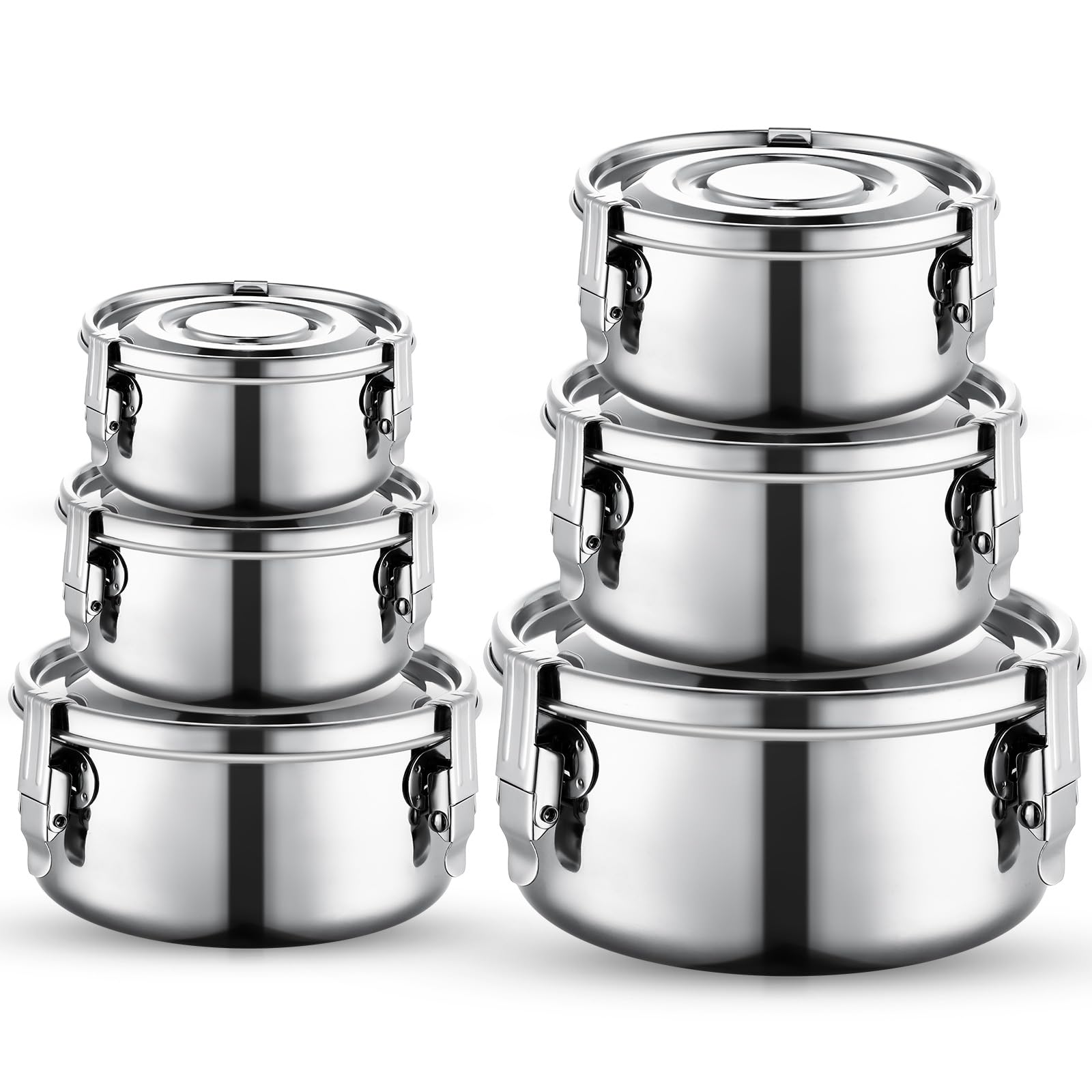 6 Pieces Stainless Steel Food Storage Containers Snack Lunchbox Metal Containers with Lid for Kids Flour Sugar Canisters Smell Proof Stackable Leakproof for Camping Trip Picnic Soup Salad Leftover