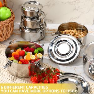 6 Pieces Stainless Steel Food Storage Containers Snack Lunchbox Metal Containers with Lid for Kids Flour Sugar Canisters Smell Proof Stackable Leakproof for Camping Trip Picnic Soup Salad Leftover