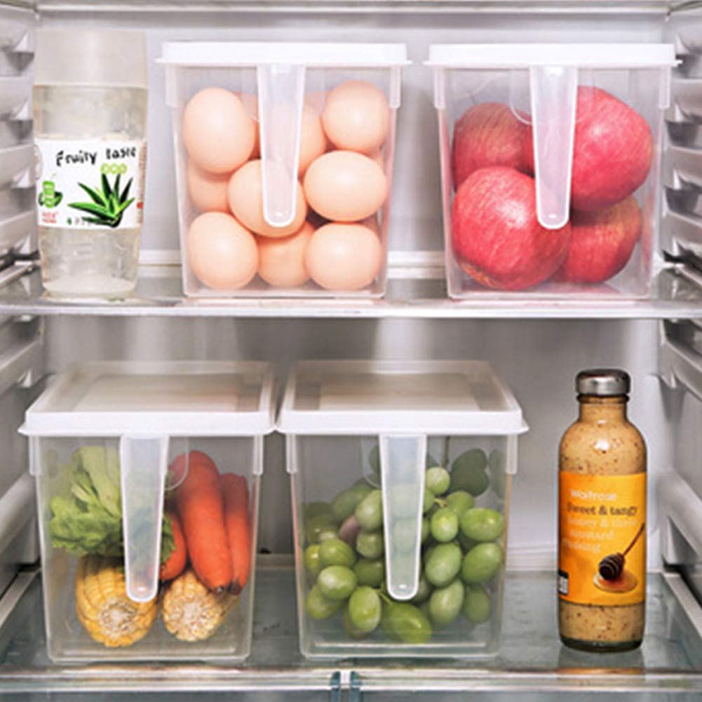 Eanpet Large Fridge Organizer Food Storage Containers Stackable Refrigerator Organizer Bins with Lids Clear Plastic Organizer Square Produce Saver for Fruits,Vegetable,Meat(Set of 4 Pack)