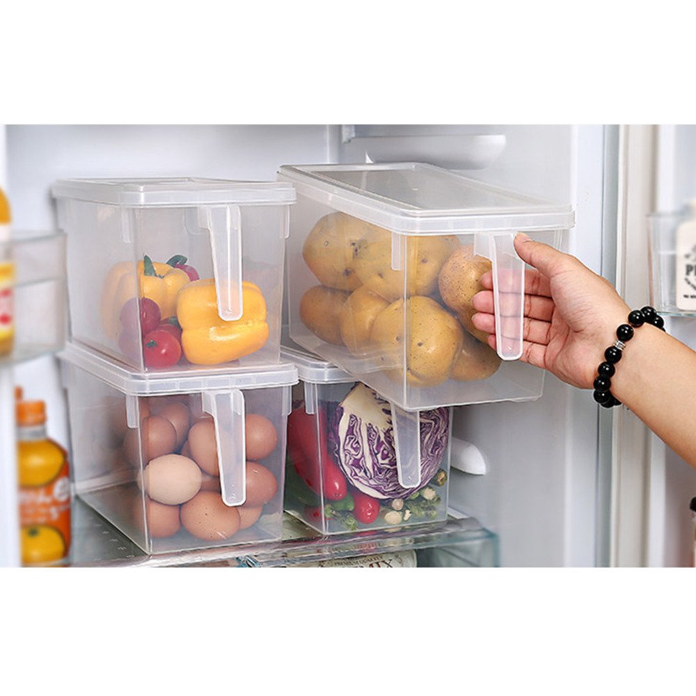 Eanpet Large Fridge Organizer Food Storage Containers Stackable Refrigerator Organizer Bins with Lids Clear Plastic Organizer Square Produce Saver for Fruits,Vegetable,Meat(Set of 4 Pack)