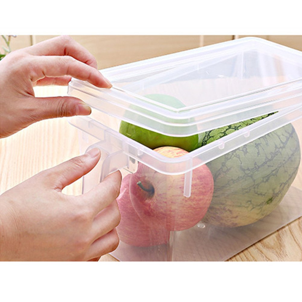 Eanpet Large Fridge Organizer Food Storage Containers Stackable Refrigerator Organizer Bins with Lids Clear Plastic Organizer Square Produce Saver for Fruits,Vegetable,Meat(Set of 4 Pack)