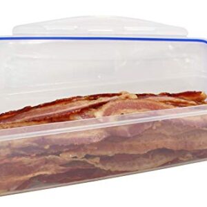 Plastic Storage Container for 2lbs Cooked or Uncooked Bacon, Meat, Food - Fresh Seal - Refrigerator, Freezer, Dishwasher, and Microwave Safe. Food Grade BPA Free