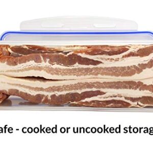 Plastic Storage Container for 2lbs Cooked or Uncooked Bacon, Meat, Food - Fresh Seal - Refrigerator, Freezer, Dishwasher, and Microwave Safe. Food Grade BPA Free