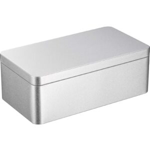 Hotop Silver Rectangular Empty Tin Box Containers, Gift, Jewelery and Storage Tin Kit, Home Organizer (7 x 3.8 x 2.5 Inch)