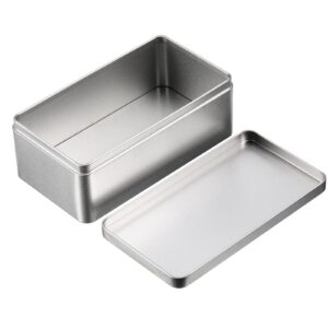 Hotop Silver Rectangular Empty Tin Box Containers, Gift, Jewelery and Storage Tin Kit, Home Organizer (7 x 3.8 x 2.5 Inch)