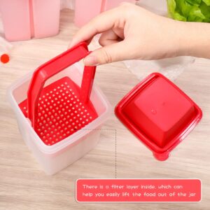 CHENGU Jalapeno Container Pickle Containers with Strainers Pickle Jar Containers Square Jalapeno Dispenser Large Pickle Keeper Pickled Food Container for Home Kitchen Supplies (Red)