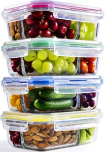 glass meal prep containers - 4-pack 35 oz. 3 compartment bento box lunch containers | bento lunch box portion control containers | 3 compartment food containers