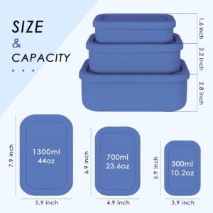 Keweis Silicone Food Storage Containers, Set of 3 Silicone Bento Lunch Box Containers with Lids, Hard-Shell Silicone, Airtight, Microwave, Dishwasher and Freezer Safe (10oz, 23.6oz, 44oz)