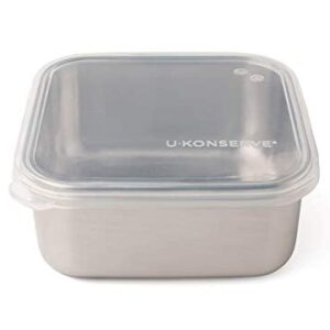 U Konserve Stainless Steel Food Storage Bento Box Container, Leak Proof Silicone Lid Dishwasher Safe - Plastic Free (30oz Clear)