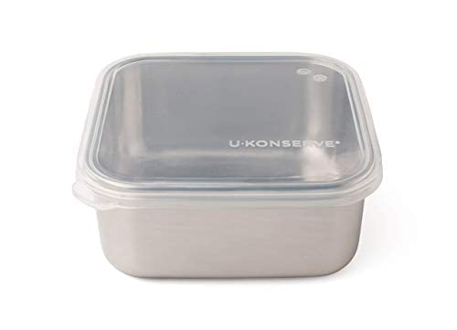 U Konserve Stainless Steel Food Storage Bento Box Container, Leak Proof Silicone Lid Dishwasher Safe - Plastic Free (30oz Clear)