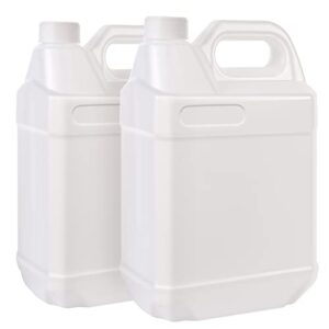 bpfy 2 pack 1 gallon clear plastic jugs with lids, water jug storage containers with ergonomic handle, hdpe containers for water, sauces, beverage, soaps, liquids, cleaning solutions